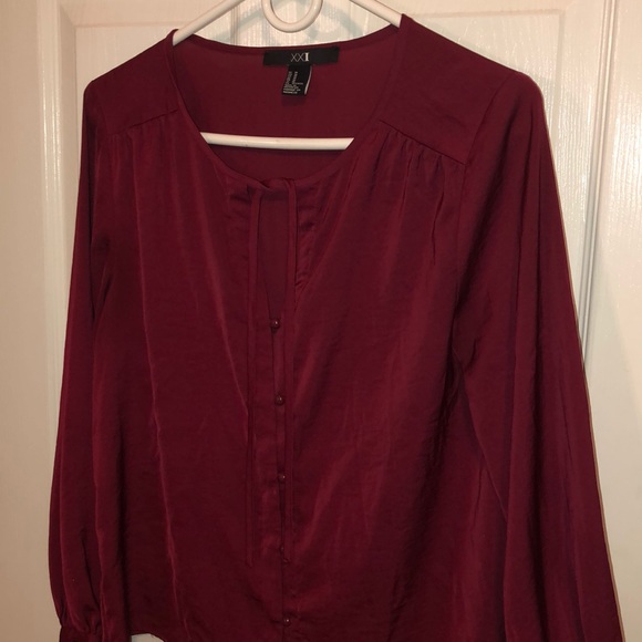 Forever 21 | Tops | Merlot Colored Blouse Buttons Tie Front | Poshmark